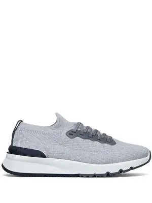 Brunello Cucinelli Metallic Canvas Lace-up Sneakers - Silver