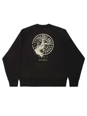 Stone Island Cotton Fleece Crewneck Sweatshirt With Desert Print - Black