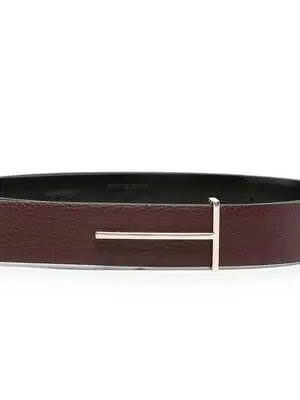 TOM FORD Grained Leather And Spazzolato Leather Slim T Belt