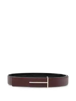 TOM FORD Grained And Spazzolato Leather Slim T Belt - Red