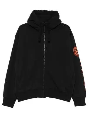 Stone Island Oversized-fit Zip-up Sweatshirt With `vertical Placement` Print - Black