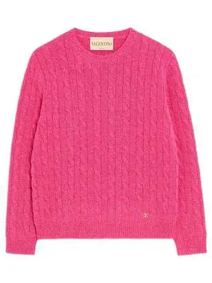 Valentino Garavani VALENTINO GARAVANI Wool Mouliné Cable-Knit Crew Neck Sweater Multicolor