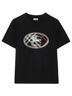 Burberry Check Knight Stamp Cotton T-shirt - Black