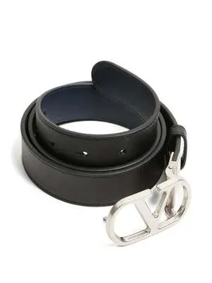 Valentino Garavani Vlogo Signature Shiny Leather Belt - Black