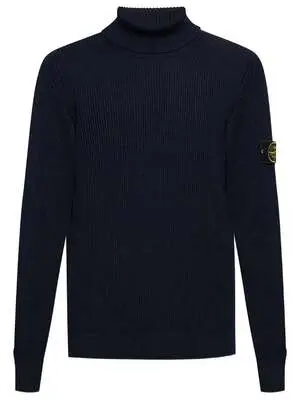 Stone Island Wool Ribbed Turtleneck Sweater - Blue