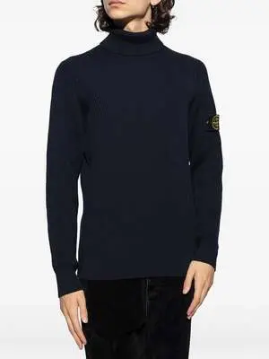 Stone Island Wool Ribbed Turtleneck Sweater - Blue