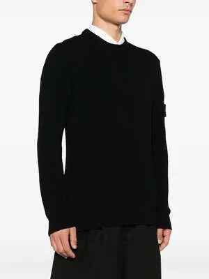 Stone Island Crewneck Ribbed Wool Sweater - Black