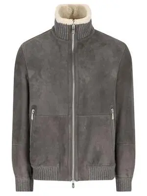 Brunello Cucinelli BRUNELLO CUCINELLI Leather Bomber Jacket With Sheep Lining Gray