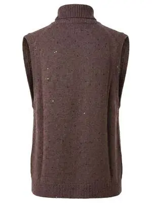 Brunello Cucinelli Cashmere Blend Turtleneck Vest With Sequins - Brown