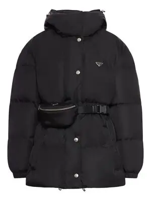 Prada Hooded Belted Puffer Jacket - Black