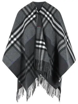 Burberry Check' Grey Cashmere Cape - Gray