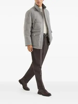 Brunello Cucinelli Bonded Wool Flannel Down Parka With Detachable Hood