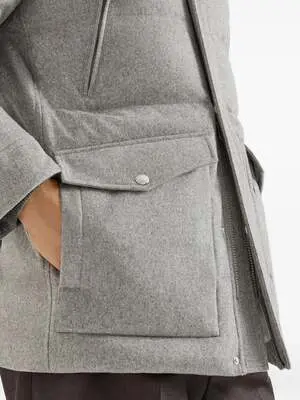 Brunello Cucinelli Bonded Wool Flannel Down Parka With Detachable Hood