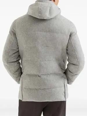 Brunello Cucinelli Bonded Wool Flannel Down Parka With Detachable Hood