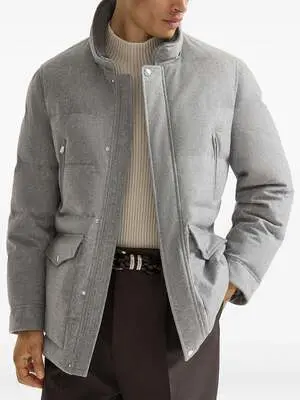 Brunello Cucinelli Bonded Wool Flannel Down Parka With Detachable Hood