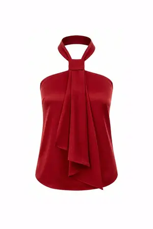 EXQUISE Brandon Knot Detailed Satin Blouse - Red