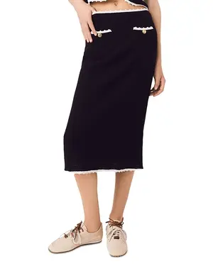 Maje Japal Crochet Trim Midi Skirt - Navy