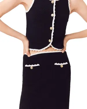 Maje Japal Crochet Trim Midi Skirt