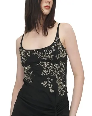 Alexander McQueen Bead & Crystal Floral Embroidery Draped Gown