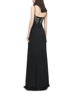 Alexander McQueen Bead & Crystal Floral Embroidery Draped Gown