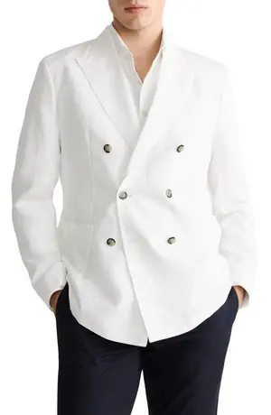 Mango Slim Fit Linen Blend Suit Jacket - White