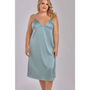 ICOLLECTION Satin Nightgown With Adjustable Straps - Sage