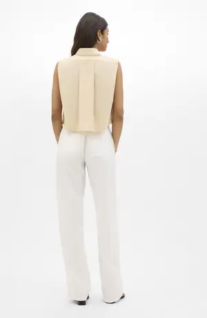 Another Tomorrow Sleeveless Cropped Shirt - Sand