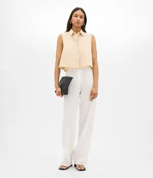 Another Tomorrow Cropped Sleeveless Shirt | - Sand