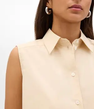 Another Tomorrow Sleeveless Cropped Shirt - Sand