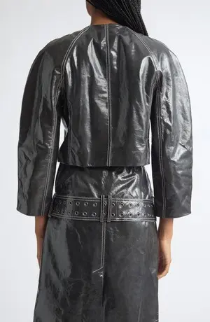 DIESEL® Cropped Patent Leather Jacket With Cocoon Sleeves