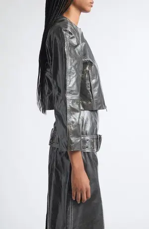 DIESEL® Cropped Patent Leather Jacket With Cocoon Sleeves