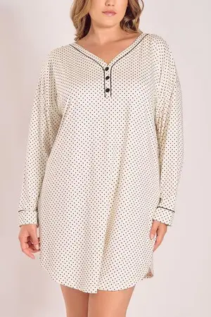 ICOLLECTION Microfiber Knit Sleep Shirt With Functional Buttons