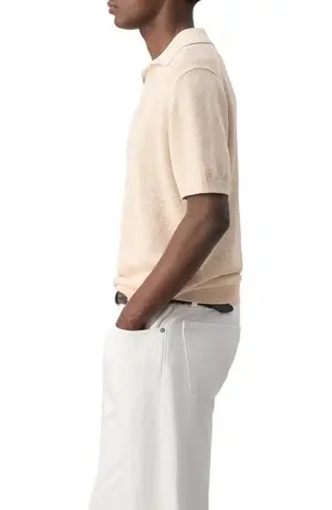 Mango Microstructure Cotton Blend Polo - Ecru