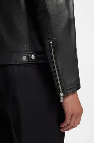 Hugo Boss Grained Leather Jacket With Logo Trims