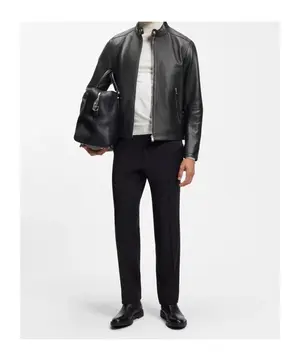 Hugo Boss Grained Leather Jacket With Logo Trims