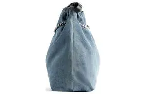 Balenciaga Denim Tote Bag With Chain Detail - Blue