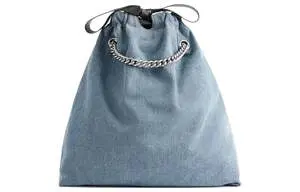 Balenciaga Denim Tote Bag With Chain Detail - Blue