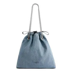 Balenciaga Denim Tote Bag With Chain Detail - Blue
