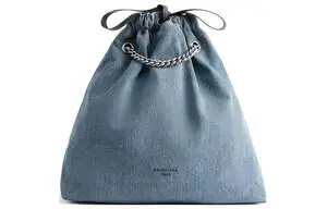 Balenciaga Denim Tote Bag With Chain Detail - Blue