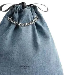 Balenciaga Denim Tote Bag With Chain Detail - Blue