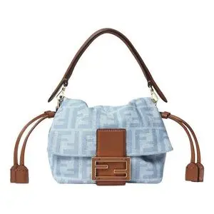 Fendi Mamma Baguette Small Denim Bag - Light Blue