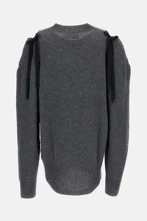 Simone Rocha Relaxed Cashmere Slash V-neck Jumper With Bow Detail