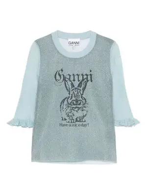 GANNI Bunny Crewneck Top With Metallic Threading - Multicolor