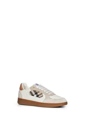 Burberry Dove Beige And Sand Beige Leather And Check Terrace Sneakers