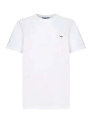 Prada PRADA White Jersey T-Shirt With Enamelled Logo Multicolor
