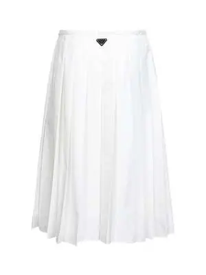 Prada Pleated Midi Skirt In White Technical Cotton Blend - Multicolor