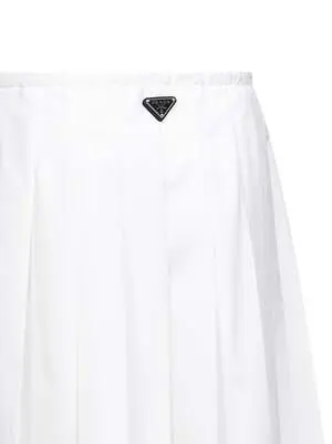Prada Pleated Midi Skirt In White Technical Cotton Blend - Multicolor