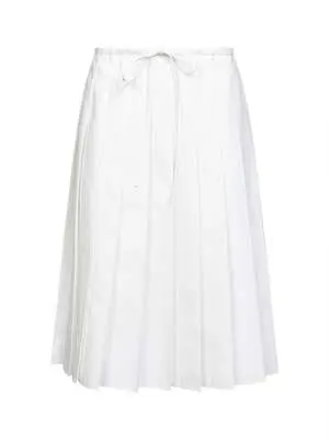 Prada Pleated Midi Skirt In White Technical Cotton Blend - Multicolor
