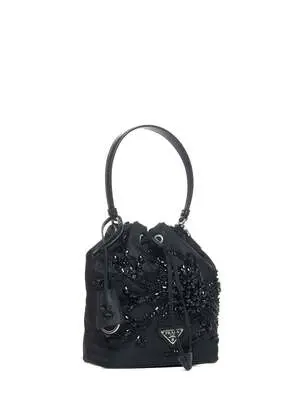 Prada Re-nylon Mini Bucket Bag With Crystal Embellishment