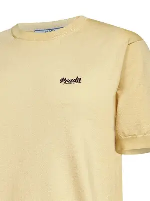 Prada Cream Cotton And Silk Ribbed Crewneck Sweater